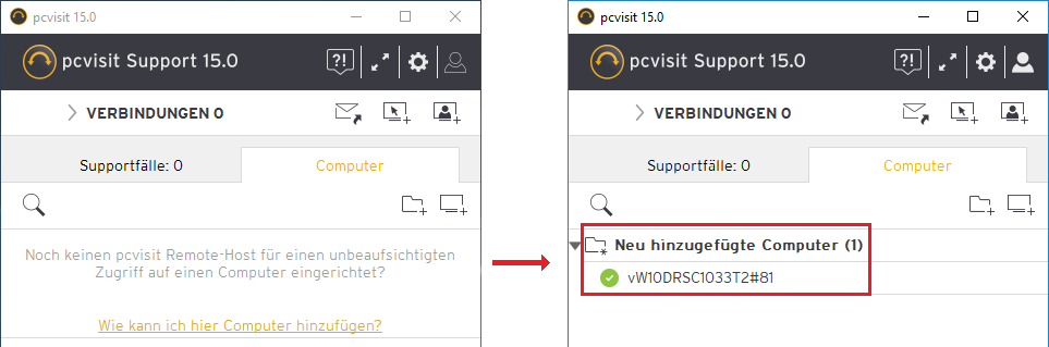 Wie füge ich einen pcvisit Remote-Host der Computer-Liste im Supporter-Modul hinzu?